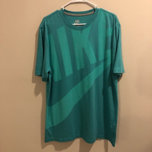 Nike | Shirts | Nike All Over Print Nike Logo Swoosh Blue Teal Tee ...